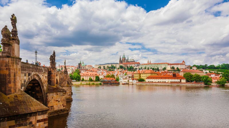 Prague Historical Center Riverfront with Charles Bridge Stock Photo ...