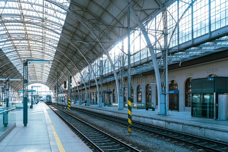 Prague Main Rail Station - Train Platforms Stock Image - Image of ...
