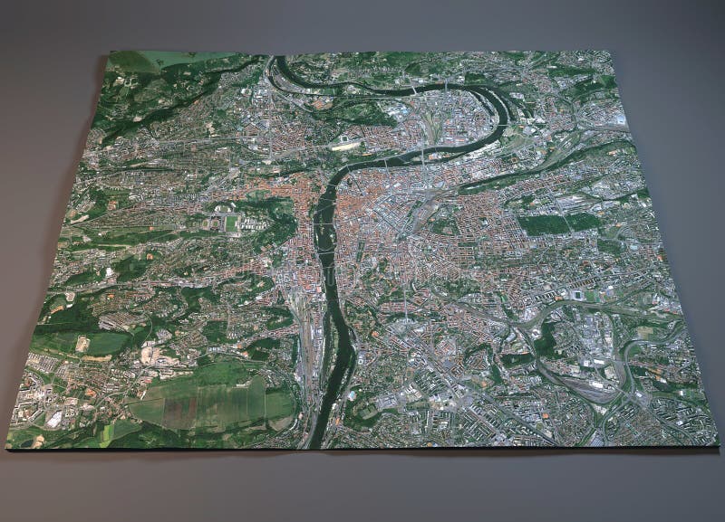Prague Map, Satellite View, Czech Republic Stock Illustration ...