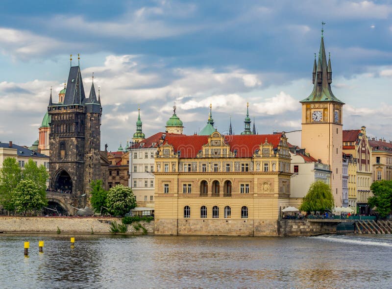 Prague Medieval Architecture and Vltava River, Czech Republic Stock ...