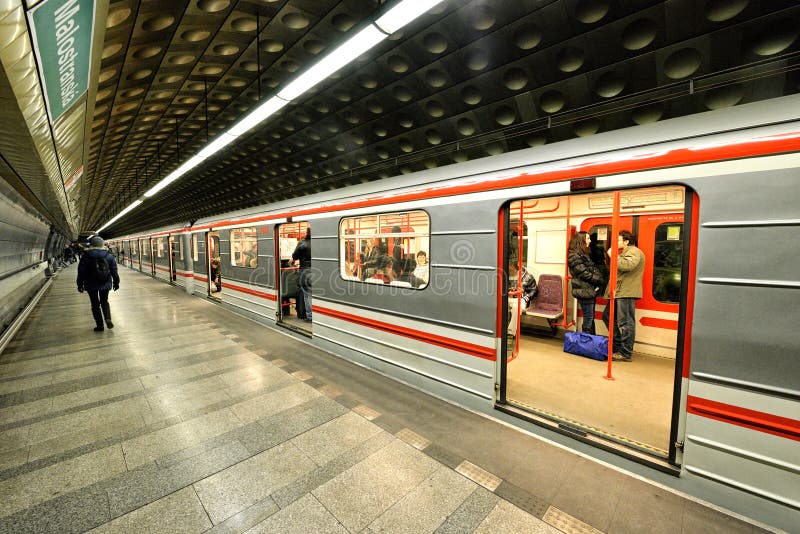 The Interior Of The Subway (underground, Metro) Carriage In Prague ...