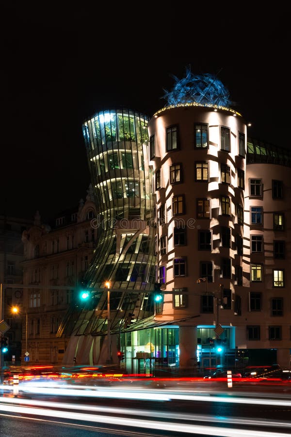 Prague at Night, Dancing House, City Night Lights, Cityscape Editorial ...