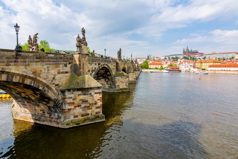 Prague Panorama with Charles Bridge and Prague Castle at Background ...