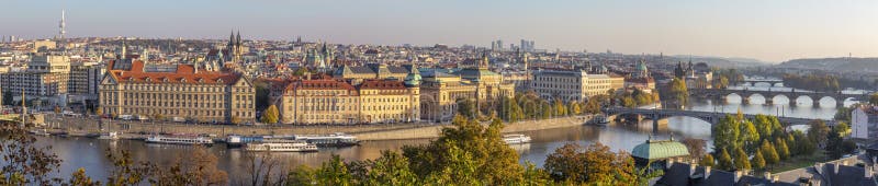 Prague - the Panorama of the City with the Bridges in Evening Light ...