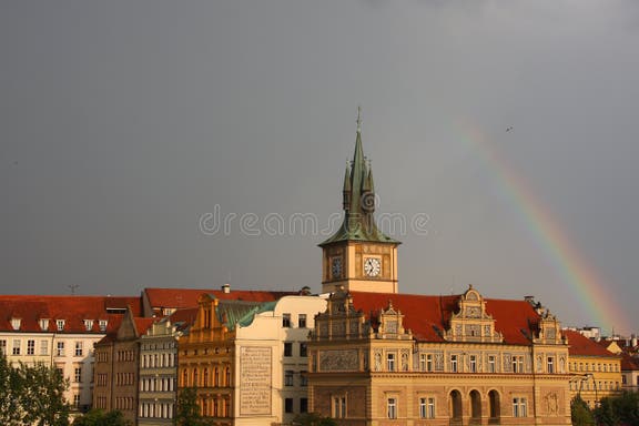 Prague Panorama with Rainbow Stock Photo - Image of europe, attraction ...
