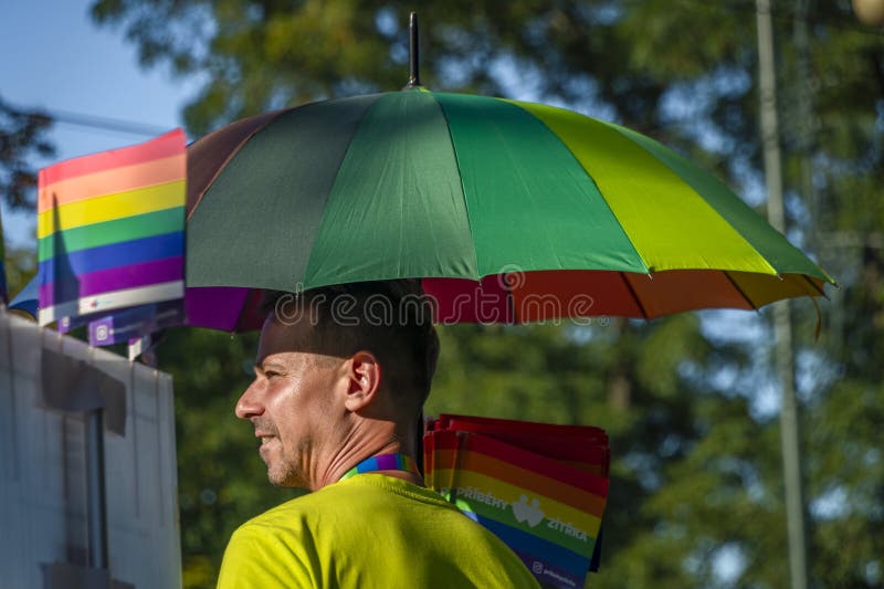 Prague Pride March Flags in Centre on Summer Island in Prague CZ 08 11 ...