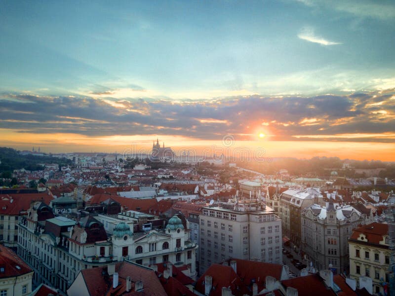 Prague skyline at sunset stock image. Image of view, prague - 58739635