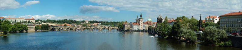 Prague Stone Bridge Over Vltava River Stock Photo - Image of cathedral ...