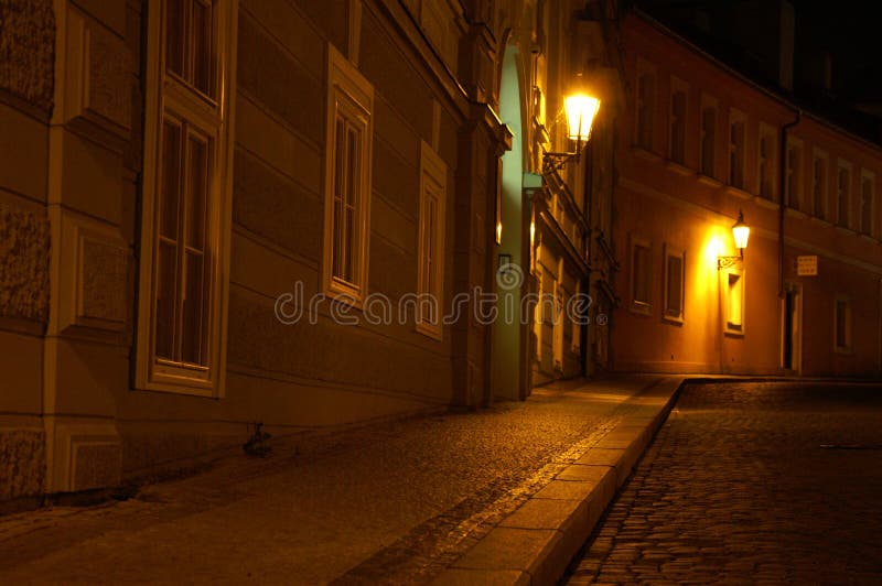 Prague street at night stock image. Image of mysterious - 1076015