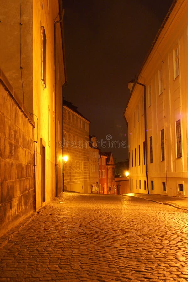 Prague street at night stock image. Image of mysterious - 1076015