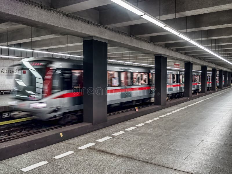 Prague subway train stock photo. Image of motion, metro - 90941388