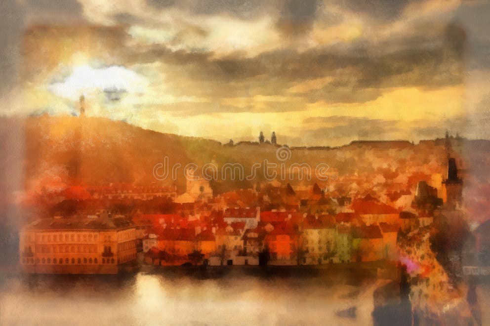 Prague sunset stock illustration. Illustration of countryside - 17738940