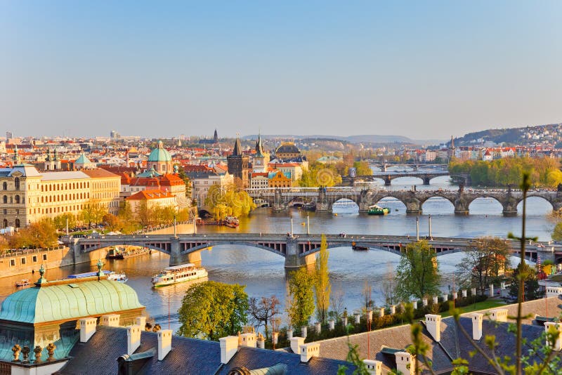 View on Prague Bridges at Sunset Stock Image - Image of prospect ...