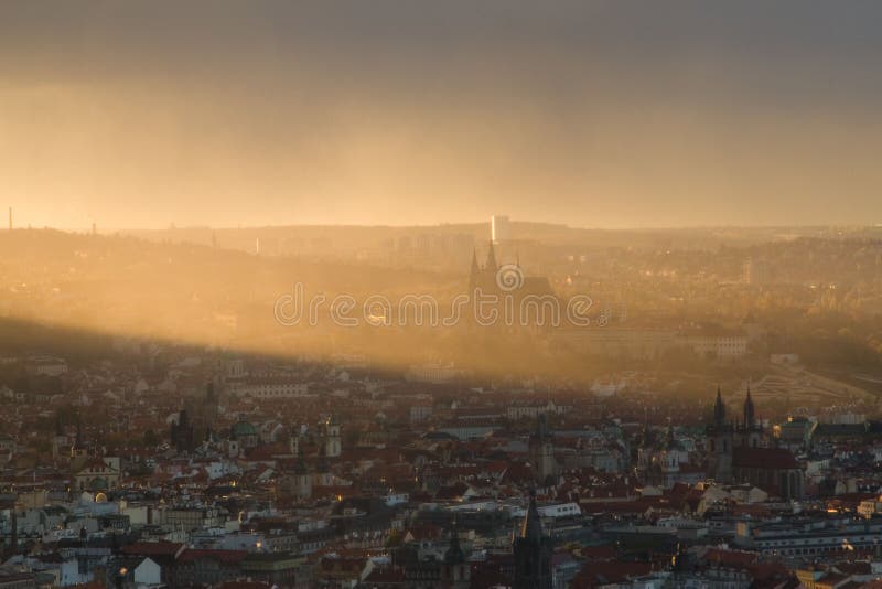 Prague in sunset stock photo. Image of town, sunset, view - 3504338