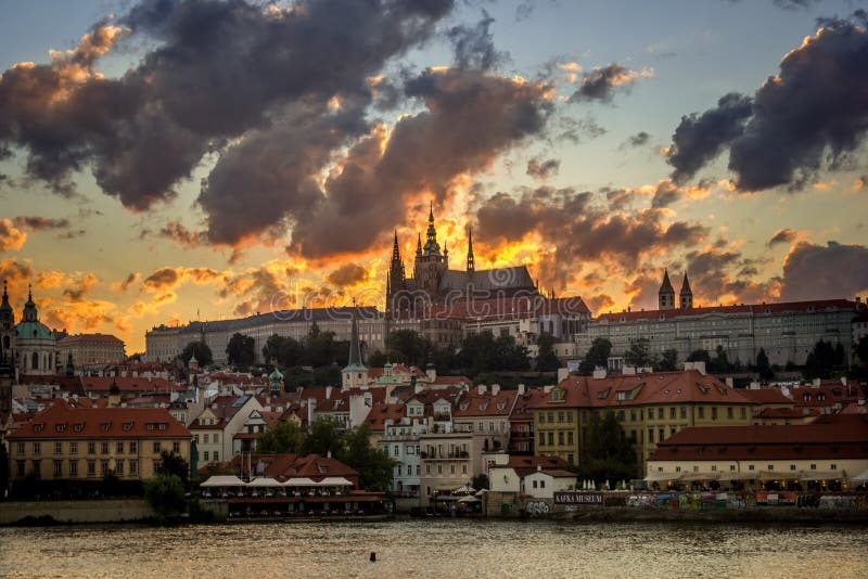 Prague sunset editorial image. Image of vltava, river - 97593155