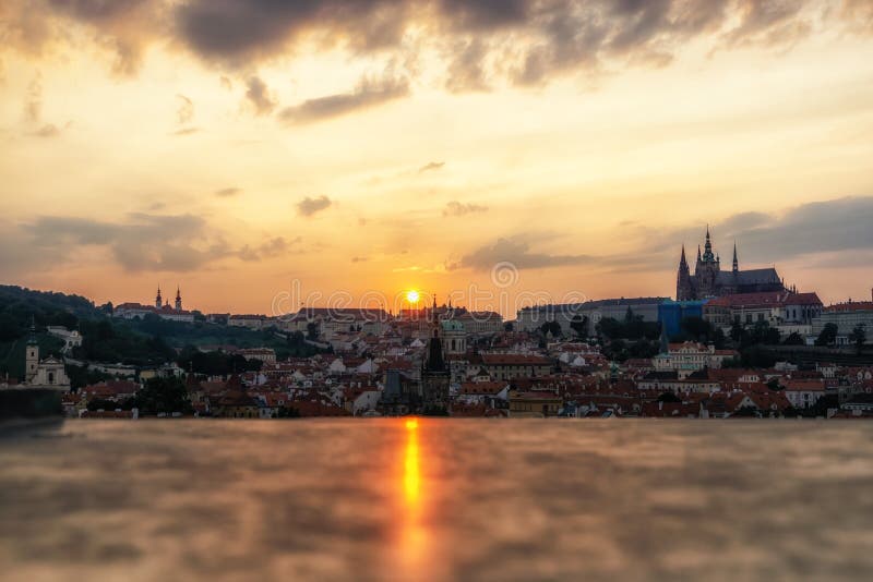 Prague sunset reflections stock photo. Image of castle - 158403468