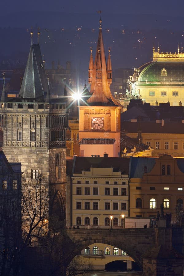 Prague towers at dusk stock image. Image of praha, landmark - 12092425