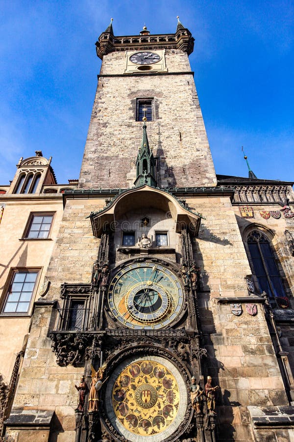 A Prague Town Hall Clock Tower with Two Clocks on it Editorial Image ...
