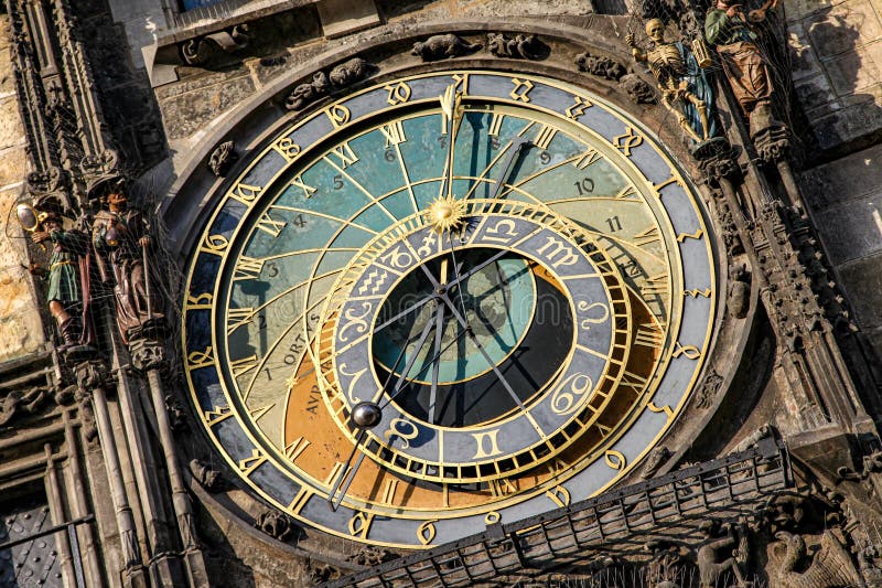 A Prague Town Hall Clock Tower with Two Clocks on it Stock Photo - Image of prague, antique ...