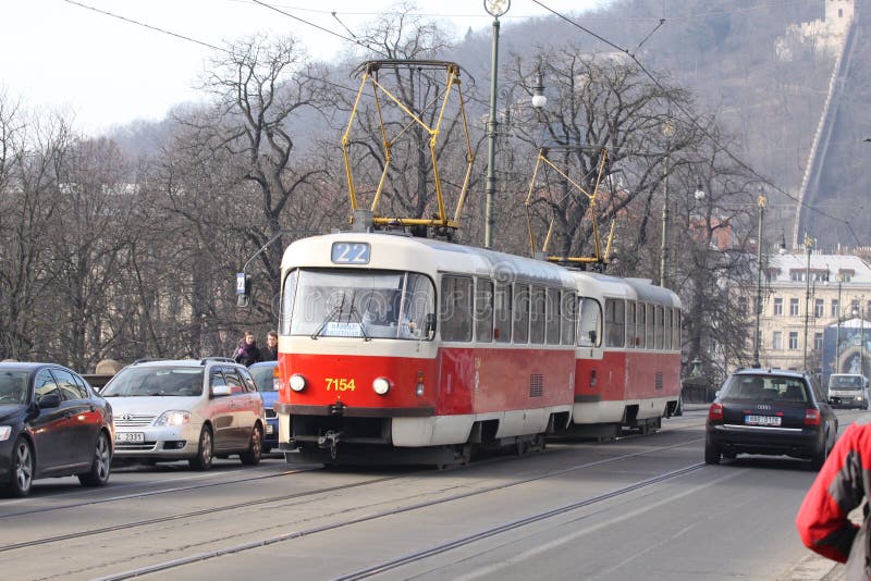 Prague. Tramway on the Street Editorial Image - Image of passenger ...