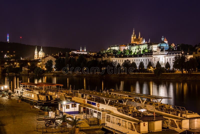 Prague view in night editorial stock image. Image of panorama - 56129379