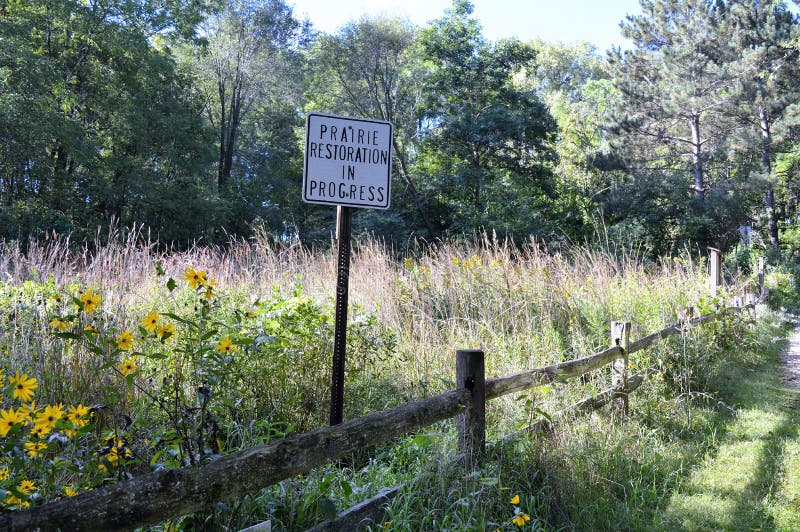 Prairie Restoration in Progress Sign Stock Image - Image of scenic ...