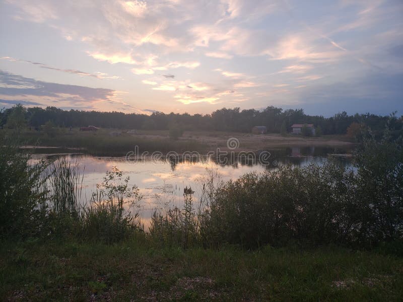 Prairie pond stock image. Image of tree, wetland, dusk - 247421063
