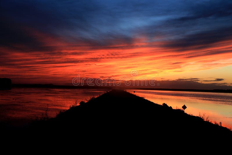 Prairie Sunset Lake and Road Stock Photo - Image of road, countryside ...