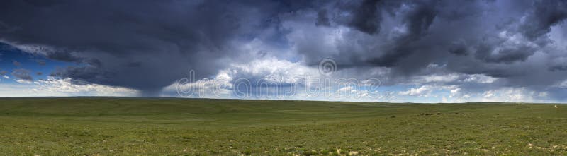 Prairie Thunderstorm Panoramic Stock Image - Image of clouds, grass ...