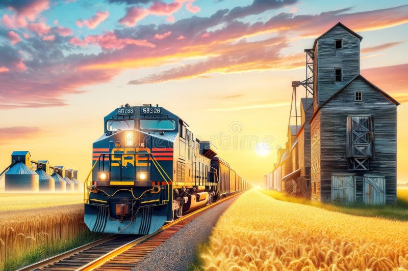 Prairies Wheat Fields Train Locomotive Engine Saskatchewan Alberta ...