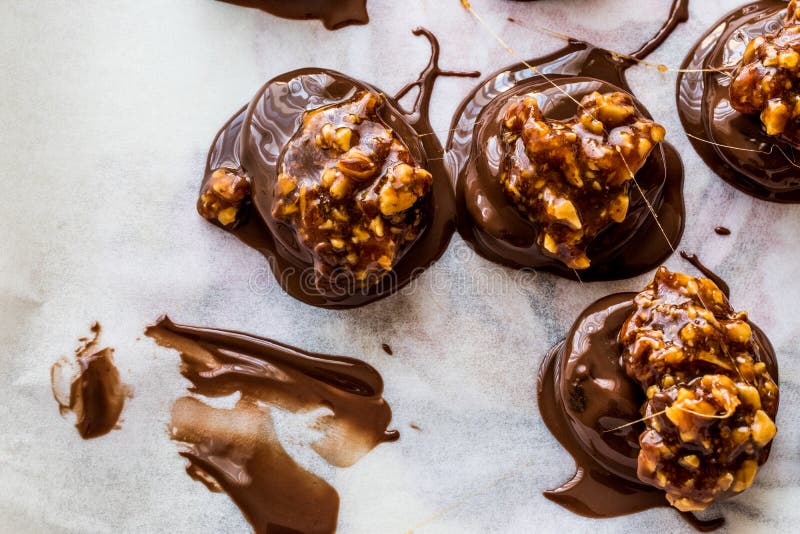 Praline Chocolate with Walnut, Almond, Peanut or Croquant Stock Image ...