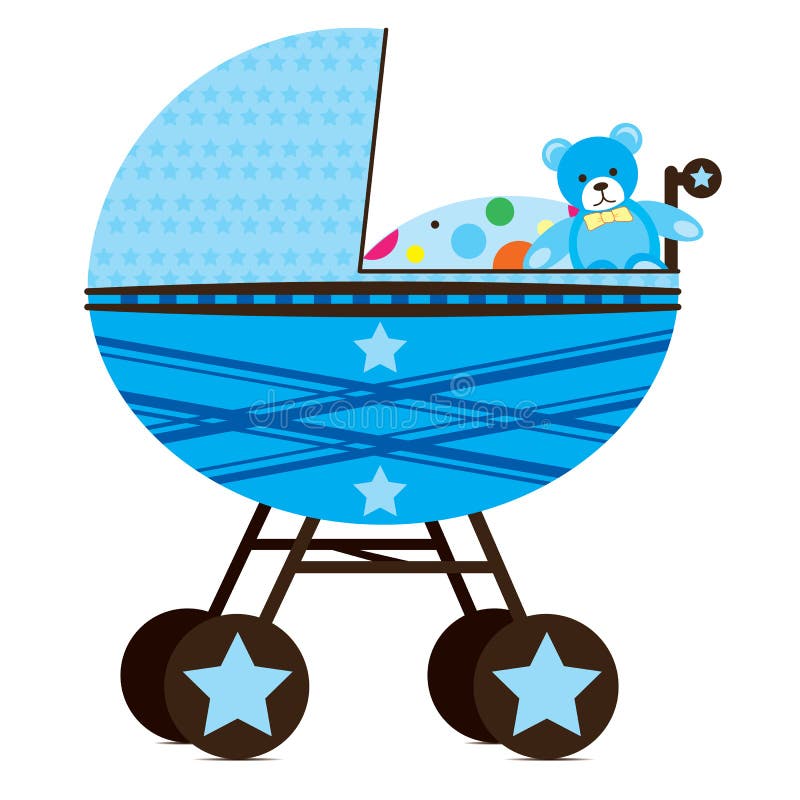 Pram for Baby Boy stock vector. Illustration of bear, star - 4032474