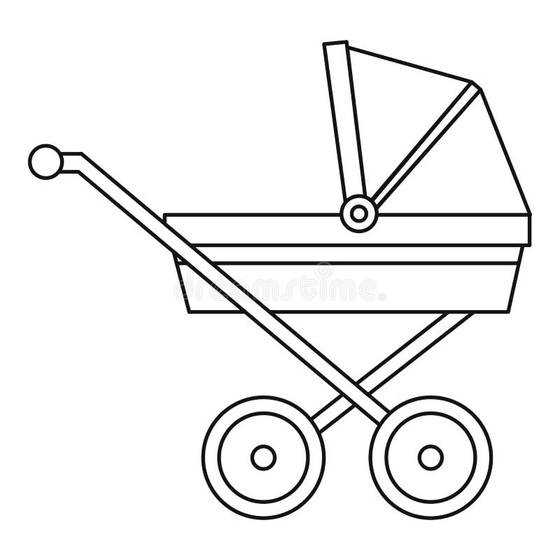 Pram Outline for Coloring Book Template, Buggy Illustration for Kid ...