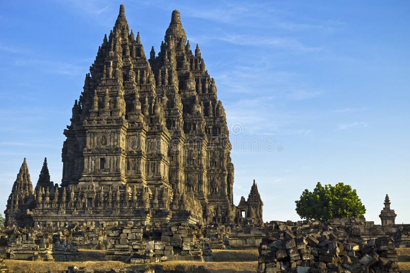 Tree and Prambanan Temples Panorama Stock Image - Image of hindu, java ...