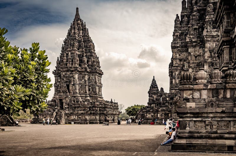 Prambanan Hindu Temple with Ancient Towers and Old Ruins. Sacred ...