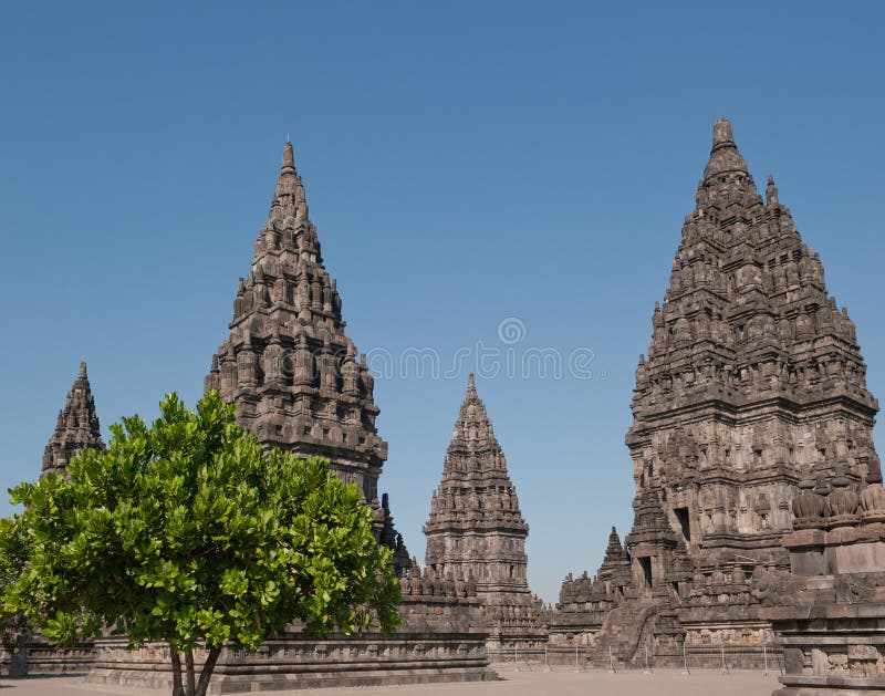 Prambanan Temple with Merapi Volcano, Indonesia Stock Image - Image of ...