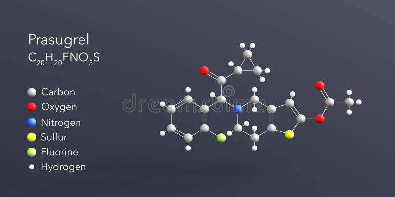 Prasugrel Molecule 3d Rendering, Flat Molecular Structure with Chemical ...