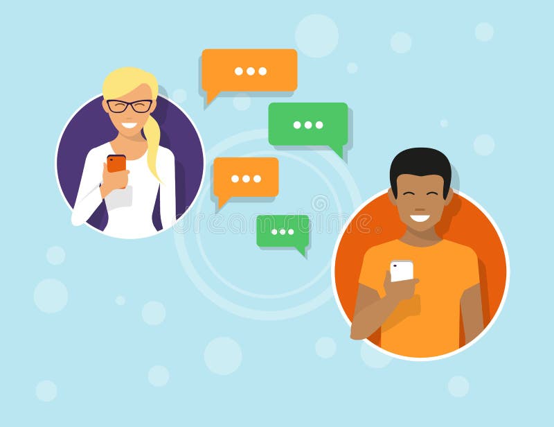 Prata Med Vänner Via Budbäraren App Vektor Illustrationer ...