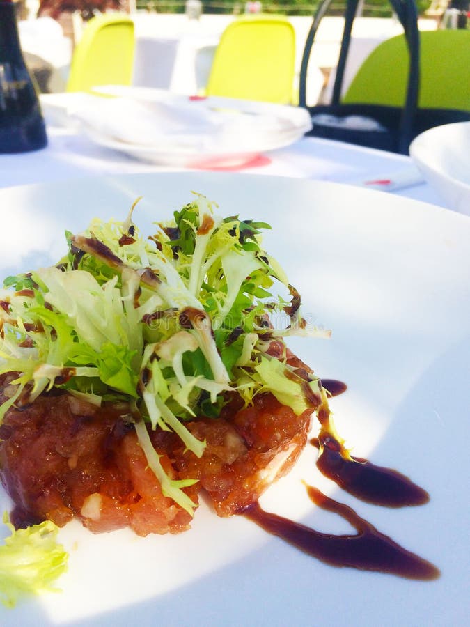 Prato cru do atum decorado foto de stock. Imagem de bonito - 98636328