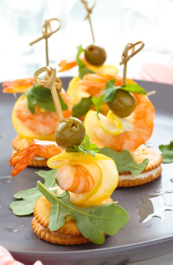 Prawn Canapes Lined Up on a Serving Platter Stock Photo - Image of ...