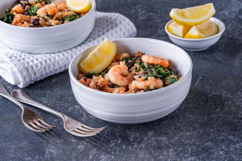 Prawn and chorizo risotto stock photo. Image of dish - 322273106