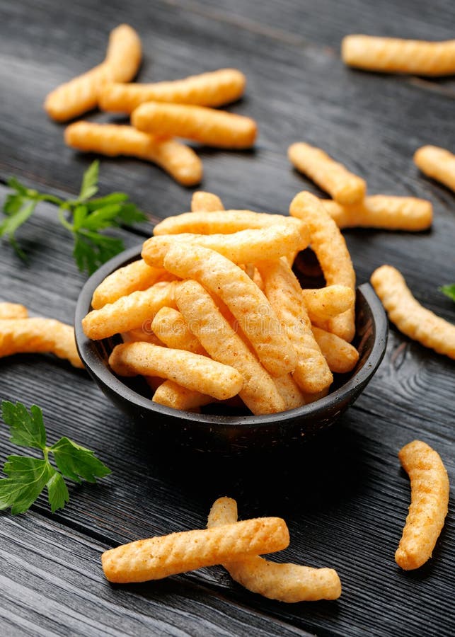 Prawn Cracker Sticks, Fingers. Shrimp Crispy Snack in a Bowl Stock ...
