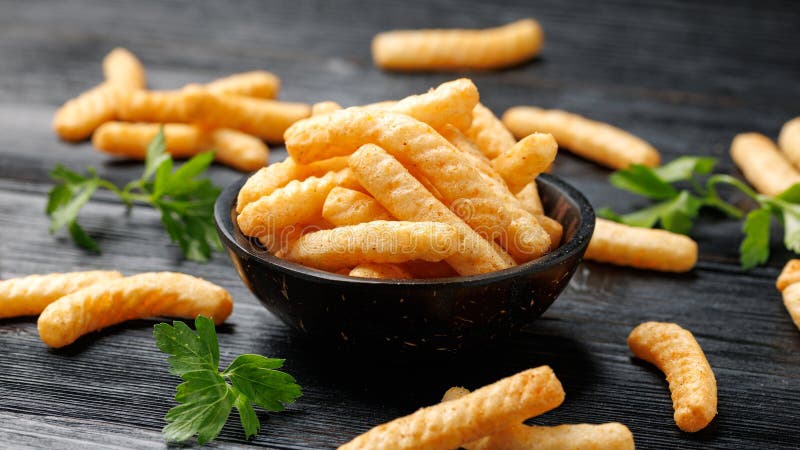Prawn Cracker Sticks, Fingers. Shrimp Crispy Snack in a Bowl Stock ...