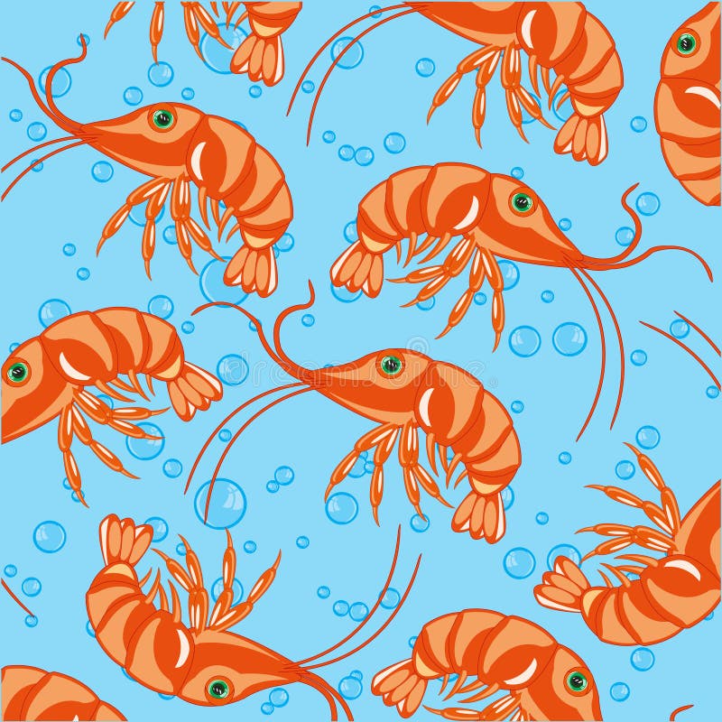 Prawn Decorative Pattern on Turn Blue Background Stock Vector ...
