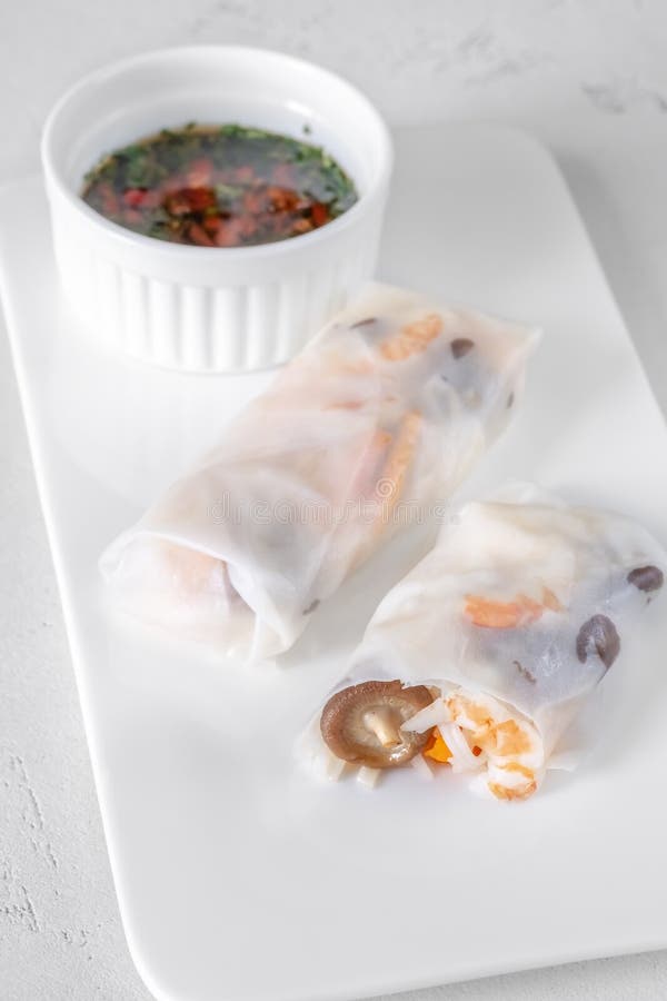 Prawn Shiitake Rice Paper Rolls Stock Photo - Image of rice, dinner ...