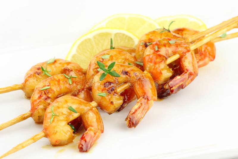 Prawn skewers stock photo. Image of grilled, dinner, green - 24104714