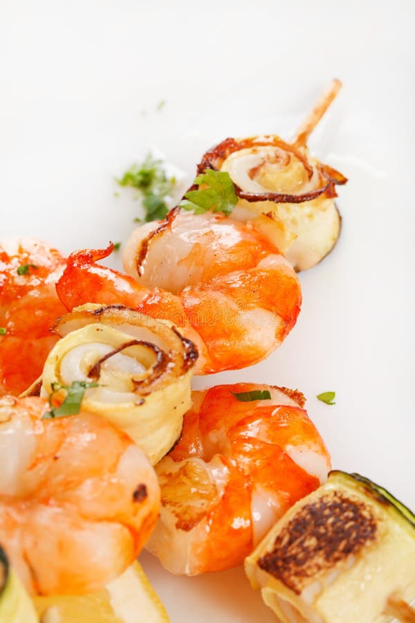 Prawn Skewers with Vegetables Stock Image - Image of herb, seafood ...