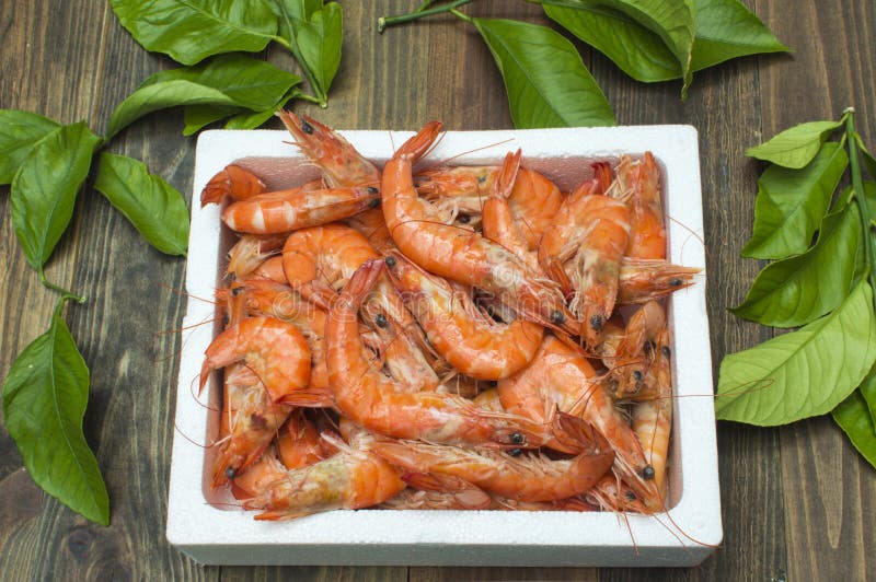 Prawns box on the table stock image. Image of prepared - 72367865