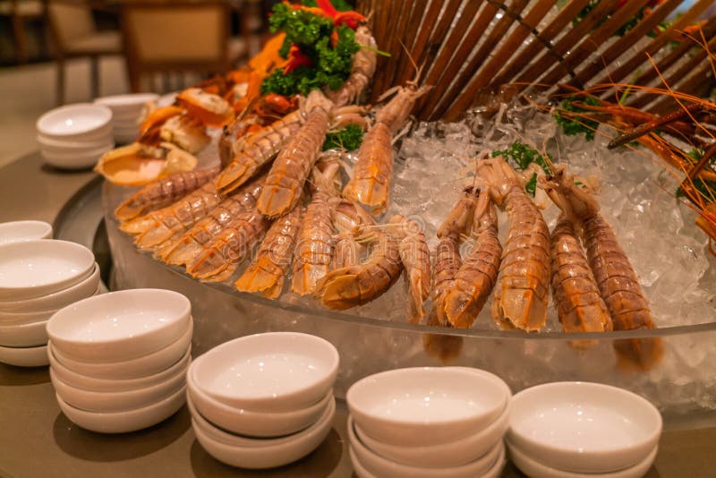 Prawns on the buffet stock image. Image of lunch, buffet - 136385123