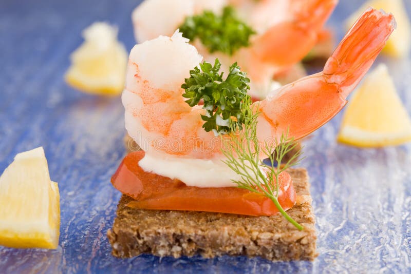 Canapes With Prawns And Lemon Stock Image - Image of smoked, culinary ...